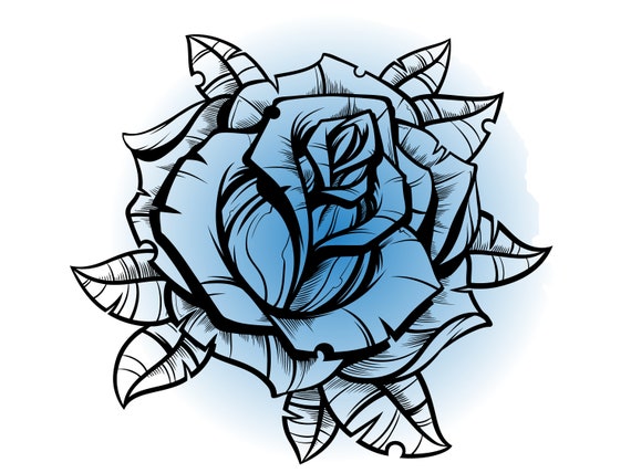 Blue Rose/Line Art/Gradient/Decal/Vector/Floral/Printing/Cut | Etsy