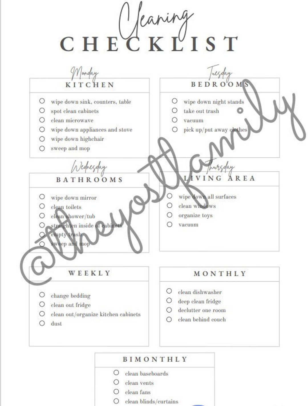 Cleaning Checklist - Etsy