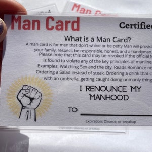 Man Card, Hilarious Gift for Men, Gag Gift, Wallet Gift, Fathers Day ...