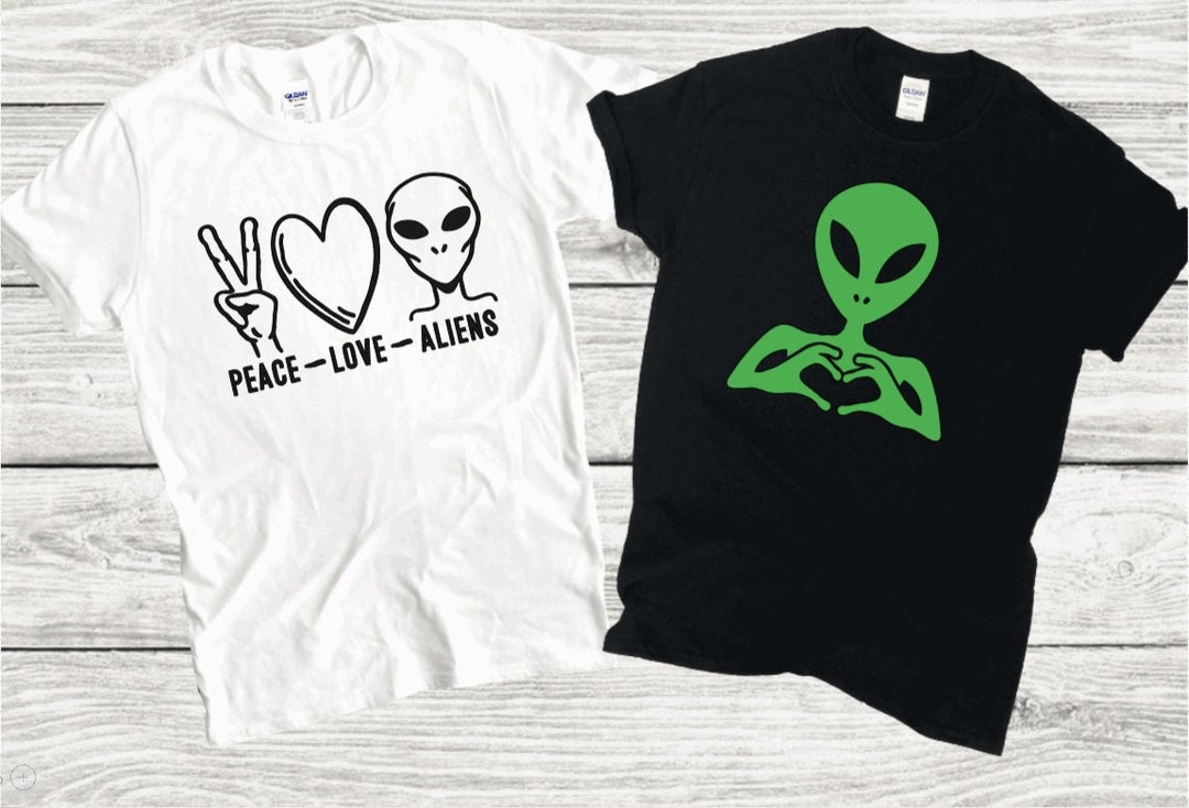 Kids Shirts, Alien Shirt, Peace Love Aliens, UFO Lovers, Green Aliens ...