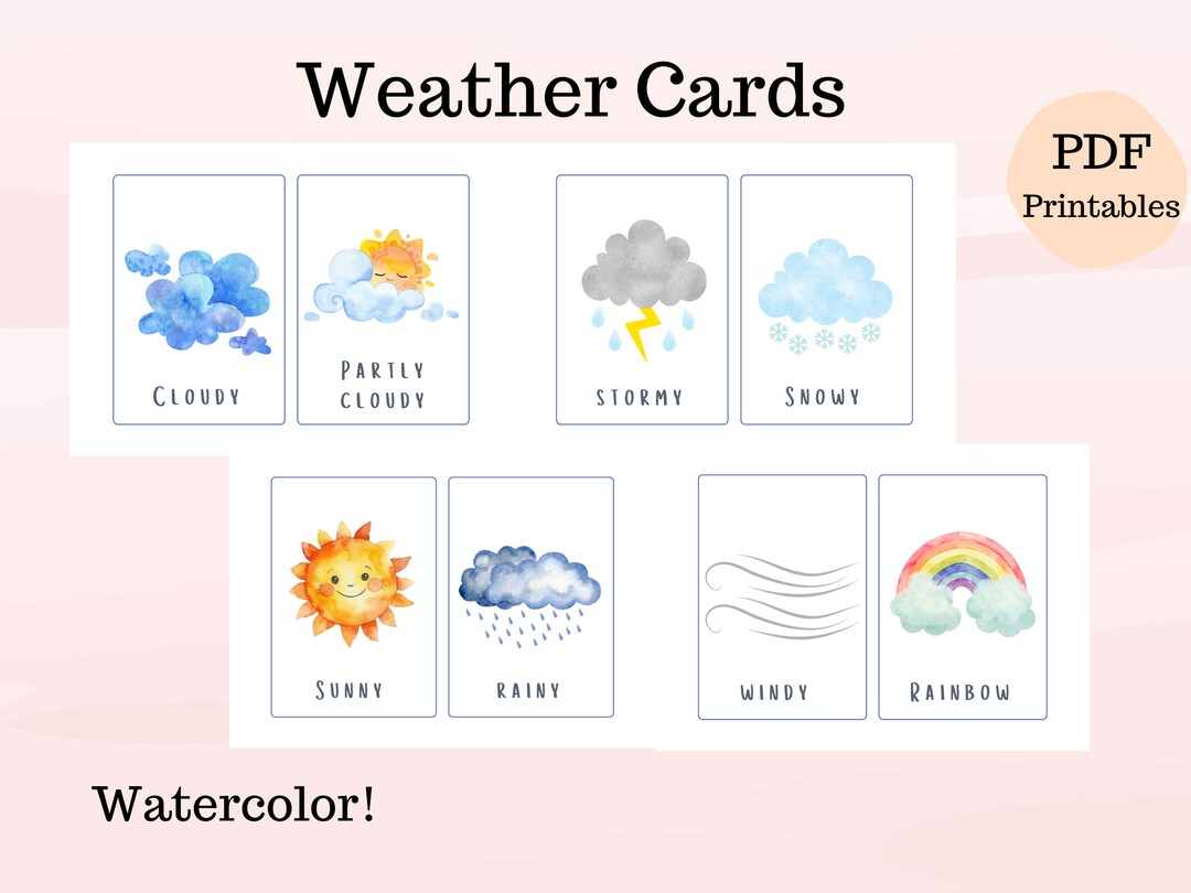 Watercolor Weather Learning Cards Printable Educational Set for Kids - Etsy