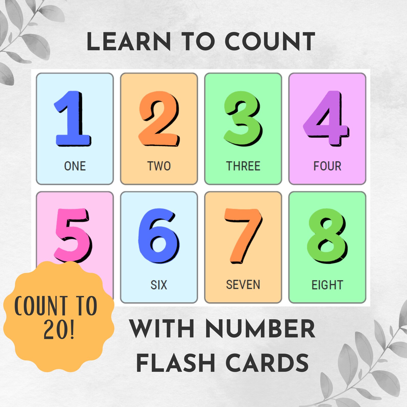 Count to 20! Number Flash Cards - Small Flash Cards. Learn Numbers ...