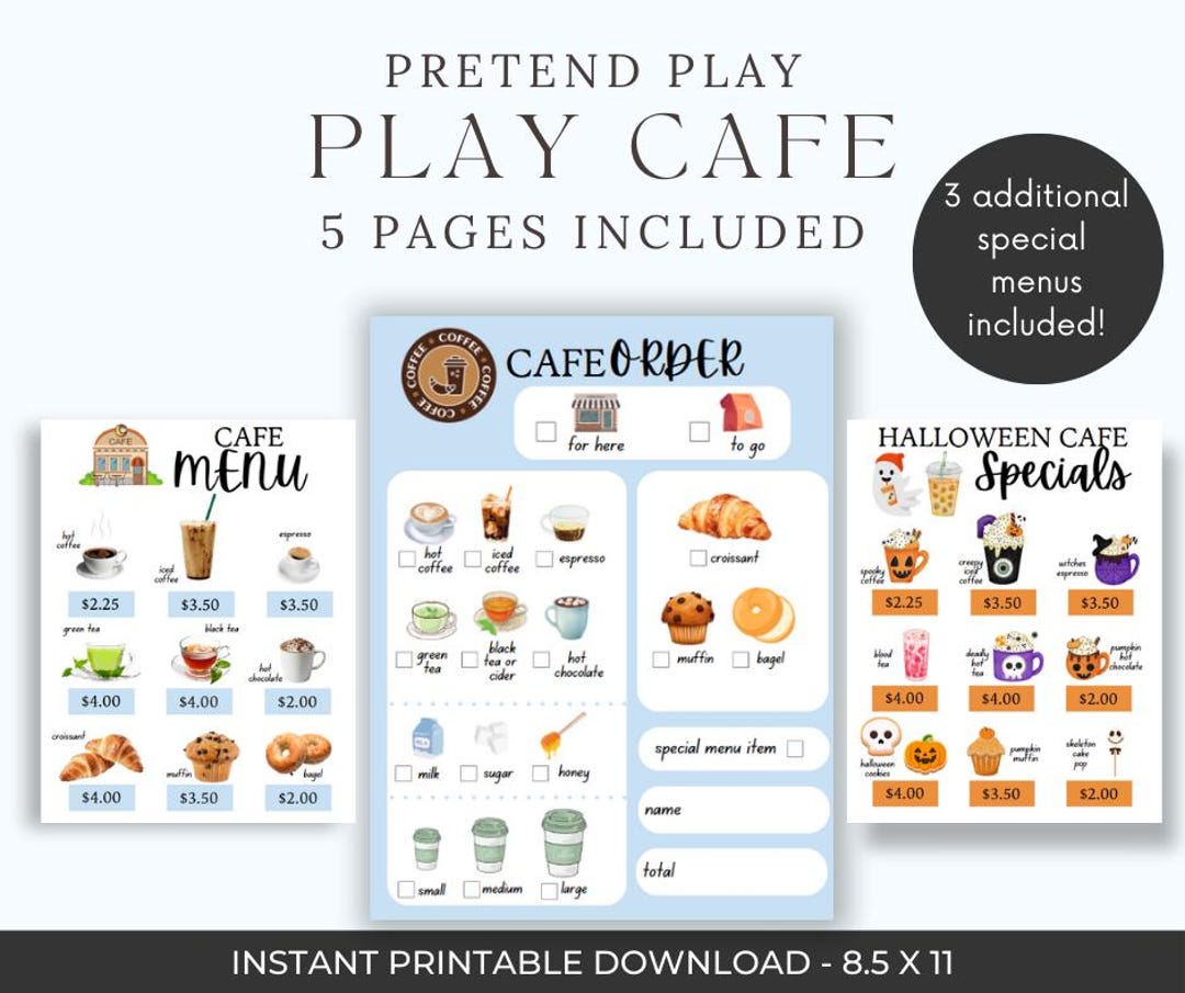 Play Cafe Pretend Menu Printable: Restaurant Playset With Holiday Menus ...