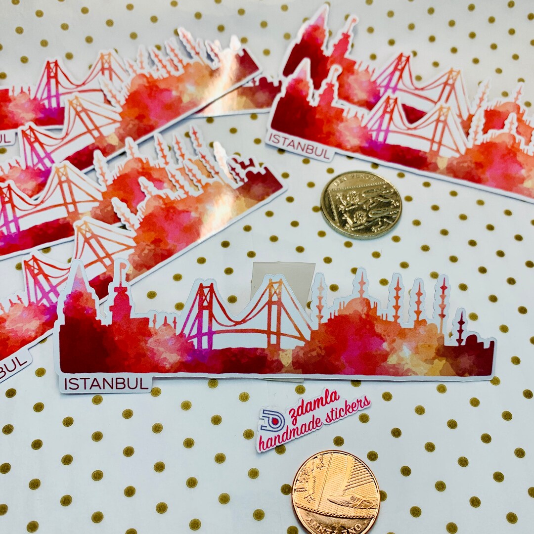 Istanbul Stickers or Magnet, Watercolor Cute City, Bosphorus Bridge ...
