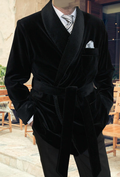 Men's Black Velvet Smoking Jackets Coat Polka Dot Lapel Smoking Jacket ...