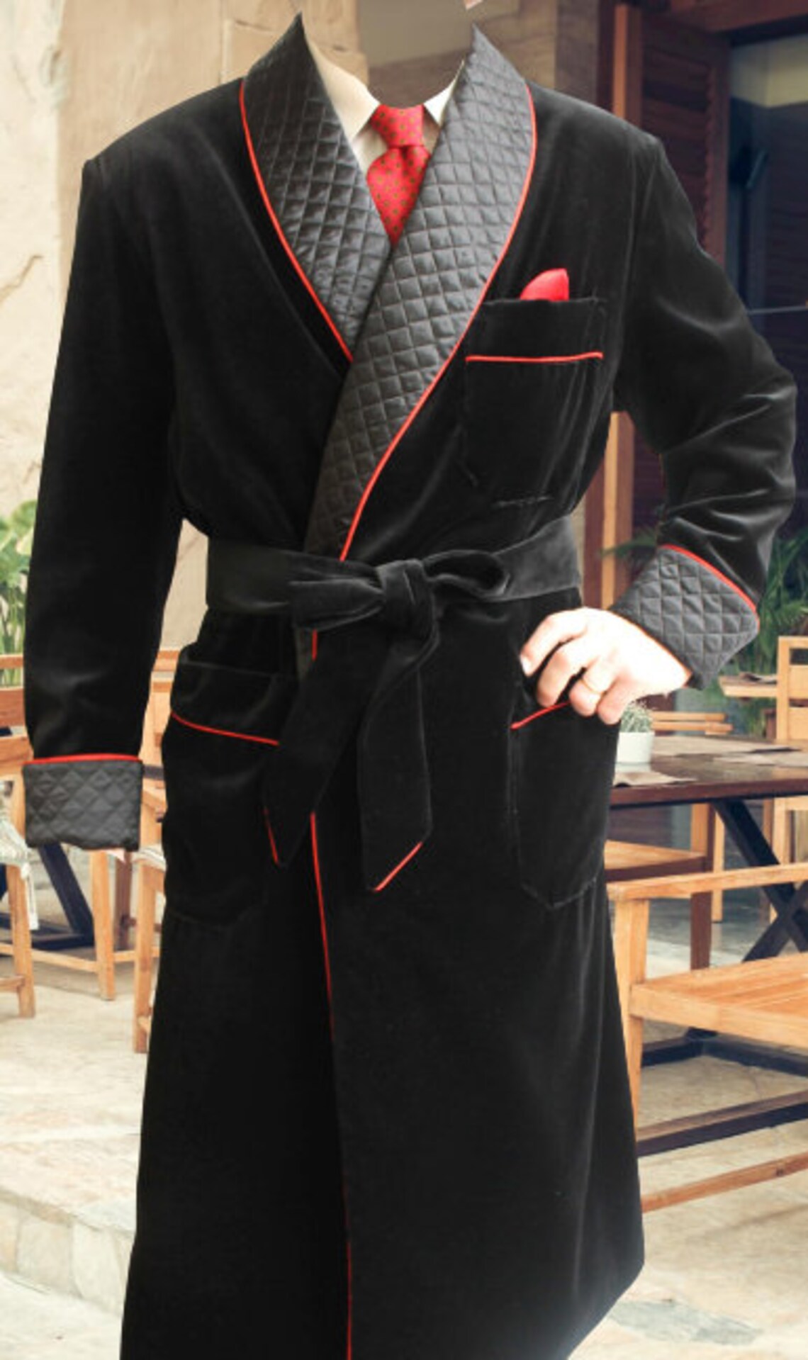 Mens Black Velvet Smoking Jacket: Quilted Lapel, Evening Gown Coat - Etsy