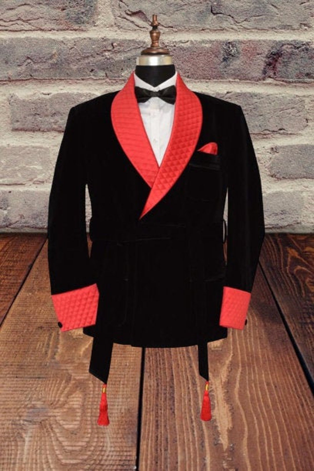 Men's Black Velvet Quilted Smoking Jacket, Satin Lapel - Etsy