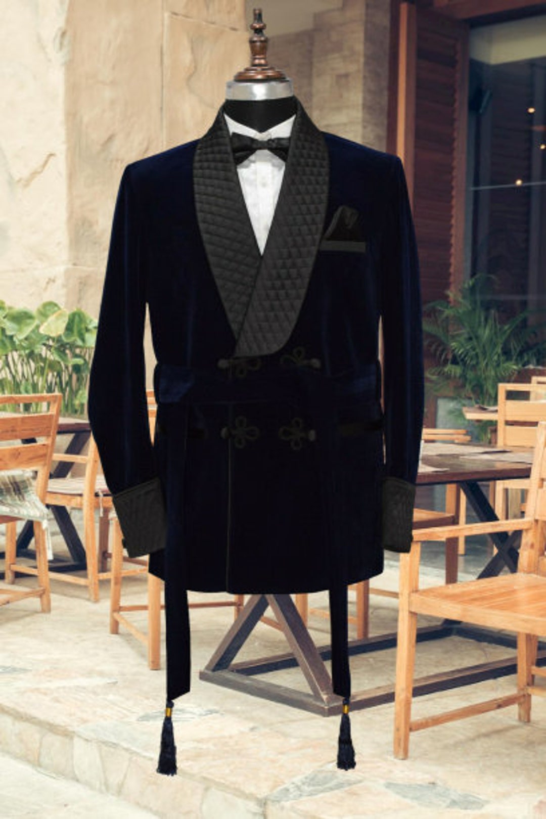 Men Quilted Smoking Jackets Coat Blue Velvet Smoking Jacket Dinner ...