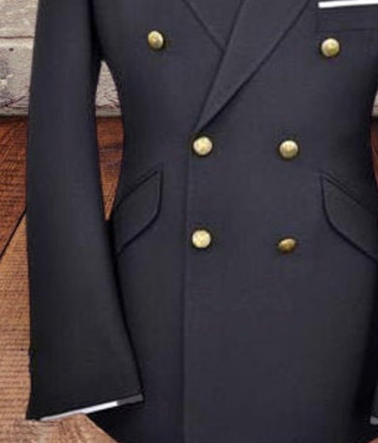 Men's Black Double-breasted Golden Button Blazer With Peak Lapels ...