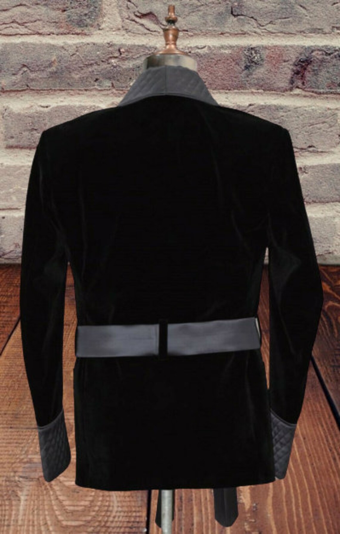 Black Velvet Men's Smoking Jacket, Quilted Lapel, Vintage Style - Etsy