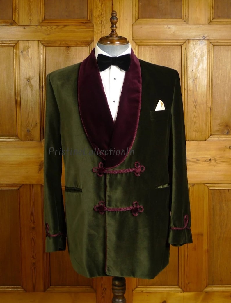 Mens Green Velvet Double Breasted Smoking Jackets Burgundy - Etsy