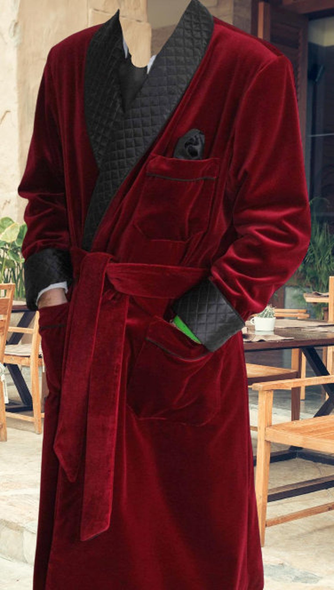 Mens Quilted Robes Smoking Jackets Long Maroon Velvet Smoking - Etsy