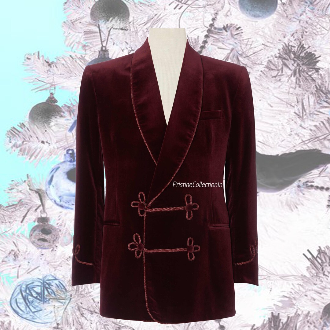 Mens Burgundy Velvet Smoking Jackets Elegant Stylish Smoking Jackets ...