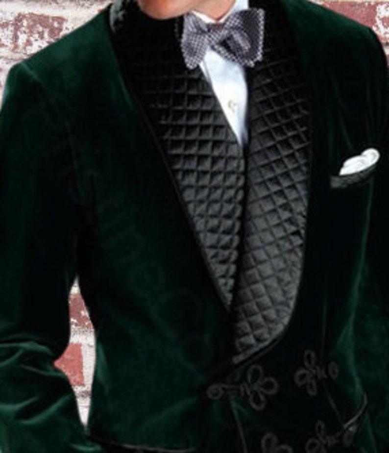 Mens Vintage Green Smoking Jacket Double Breast Quilted Shawl - Etsy