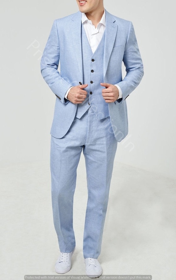 Buy Men Linen Suits men Suits blue 3 Piece Suits two Button Linen Suits linen Suits for Men men Linen 3 Piece men Summer Stuff blue Linen Suit Online in India Etsy