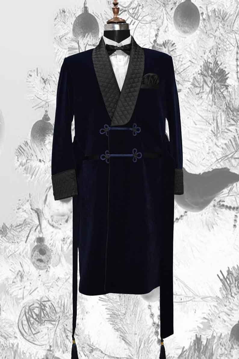 Mens Blue Velvet Long Smoking Jackets Robes Gown Jacket - Etsy