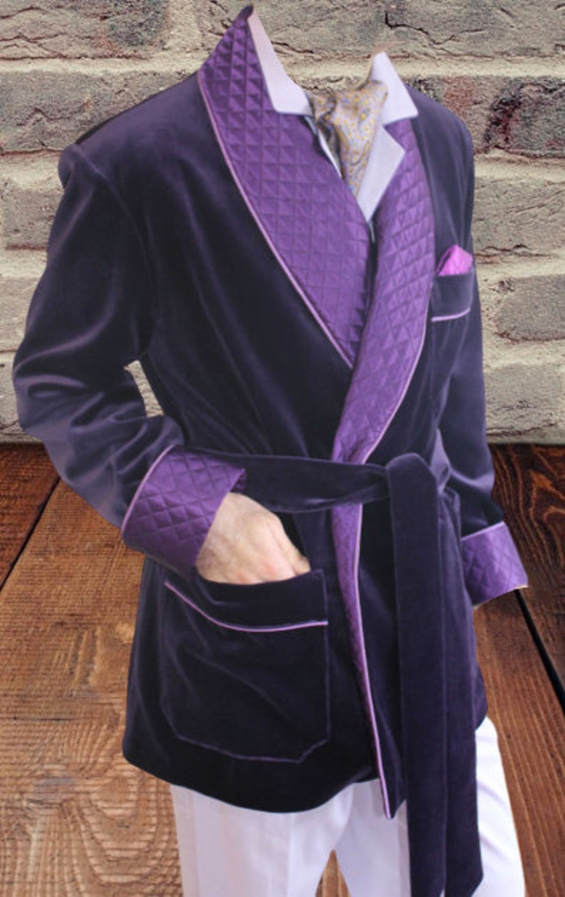 Mens Vintage Robes Purple Smoking Jacket Quilted Lapel Cuff | Etsy