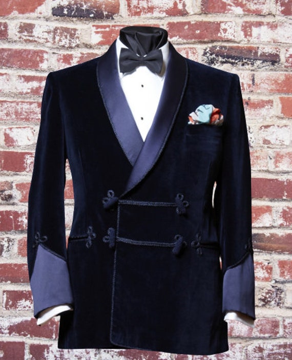 Mens Double Breasted Smoking Jackets Navy Blue Velvet Smoking | Etsy