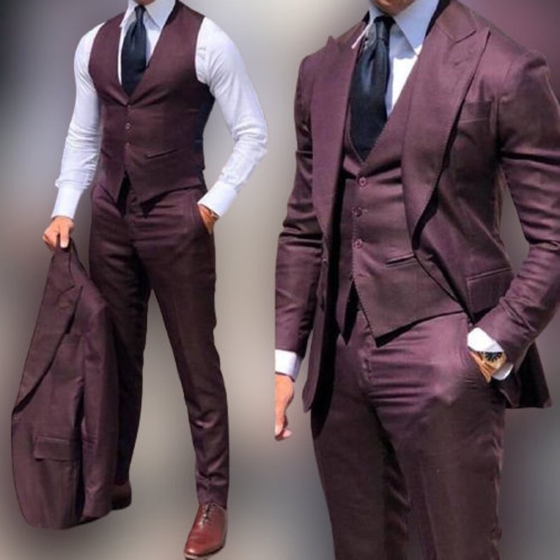 Men Suits 3 Piece Formal Fashion Slim Fit Suit Wine Wedding | Etsy