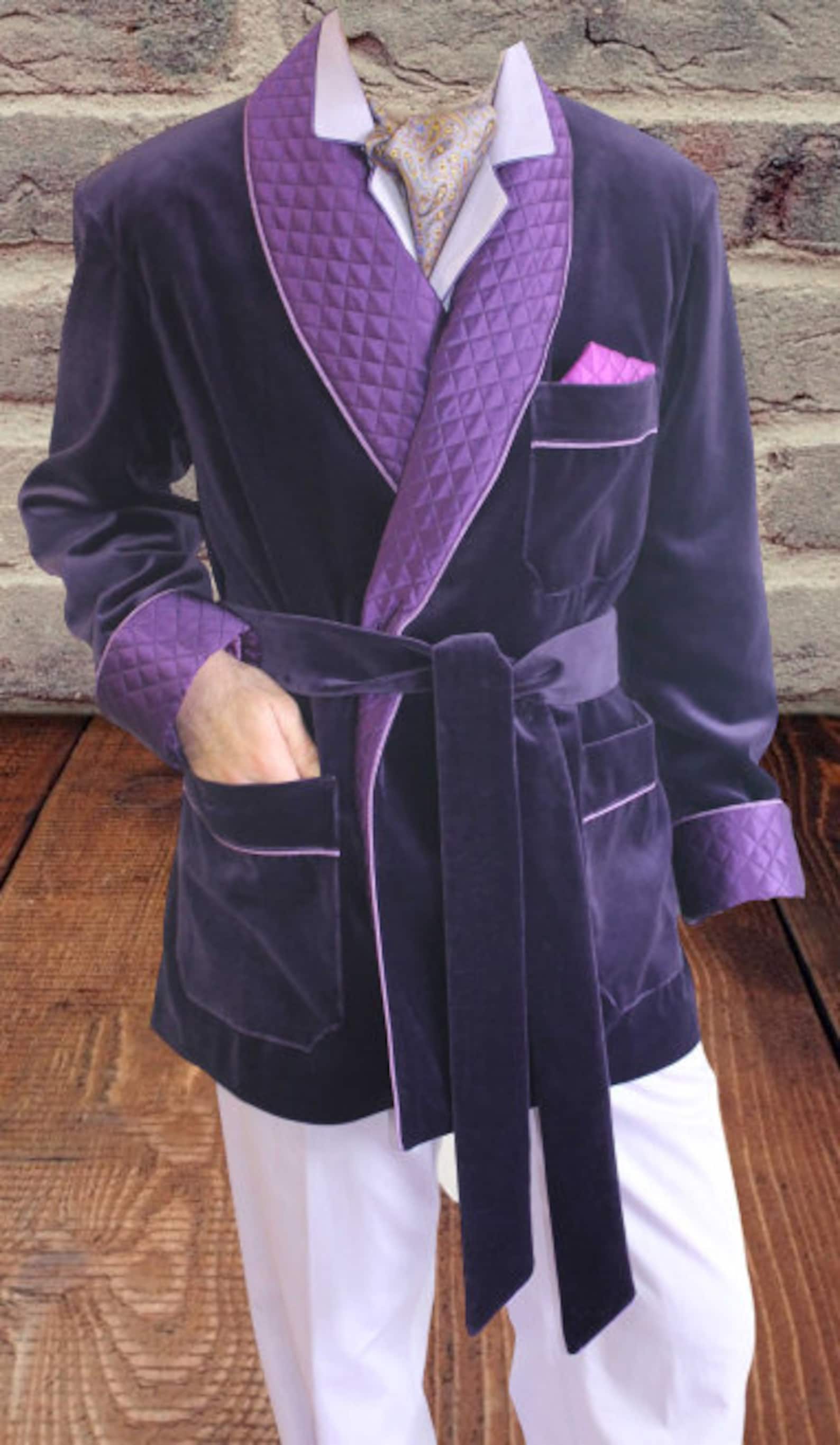 Mens Vintage Robes Purple Smoking Jacket Quilted Lapel Cuff | Etsy