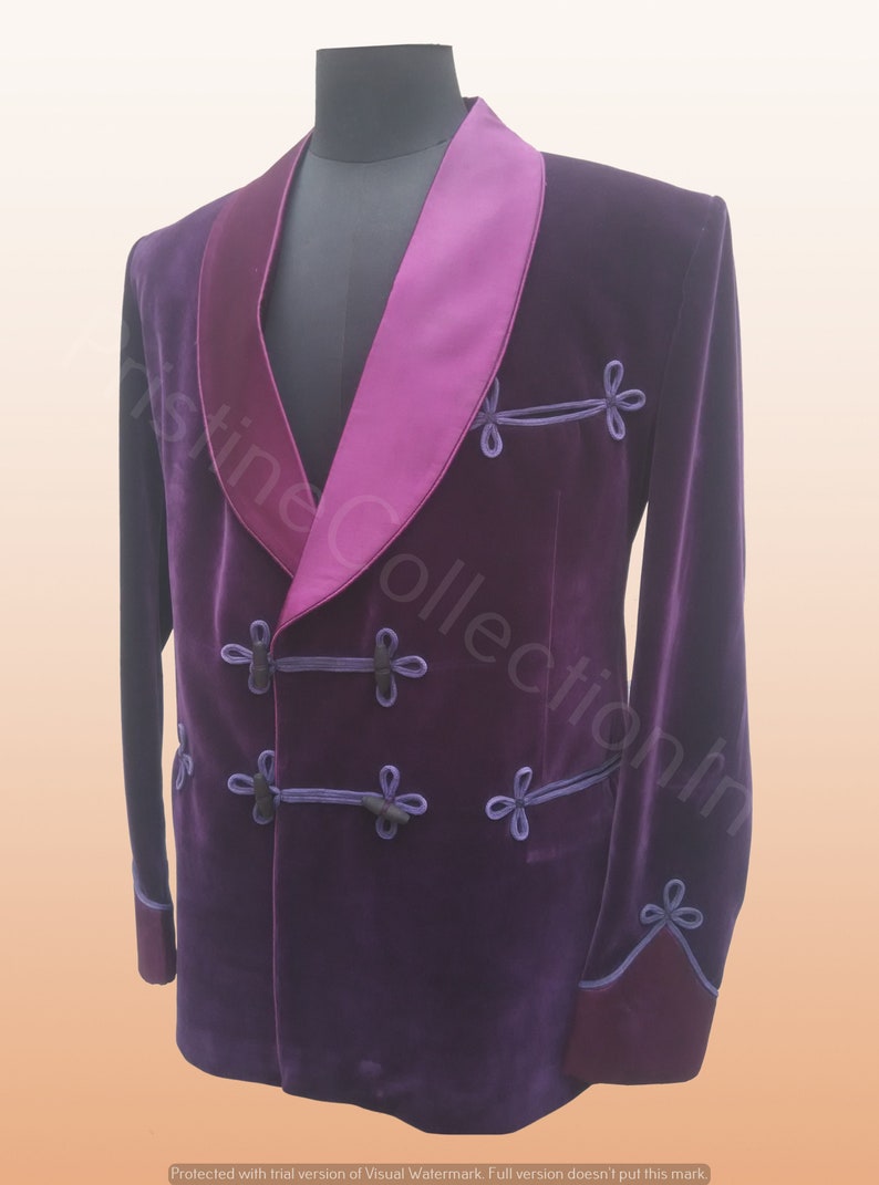 Mens Purple Velvet Smoking Jacket: Frog Button, Shawl Lapel - Etsy