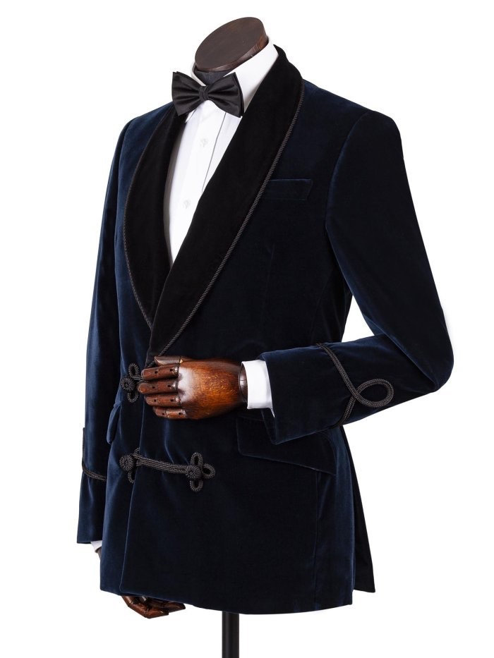 Mens Navy Blue Velvet Smoking Jacket, Double Breasted Evening Coat - Etsy
