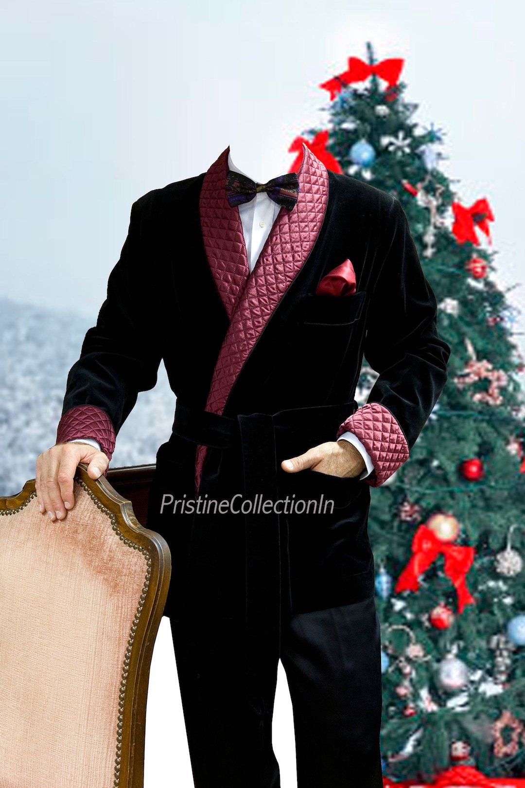 Men Black Velvet Silk Smoking Jacket Robe Housecoat Victorian Classy ...