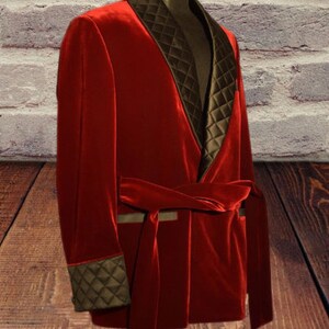 Mens Quilted Robes Smoking Jackets Maroon Velvet Smoke Coat Christmas ...