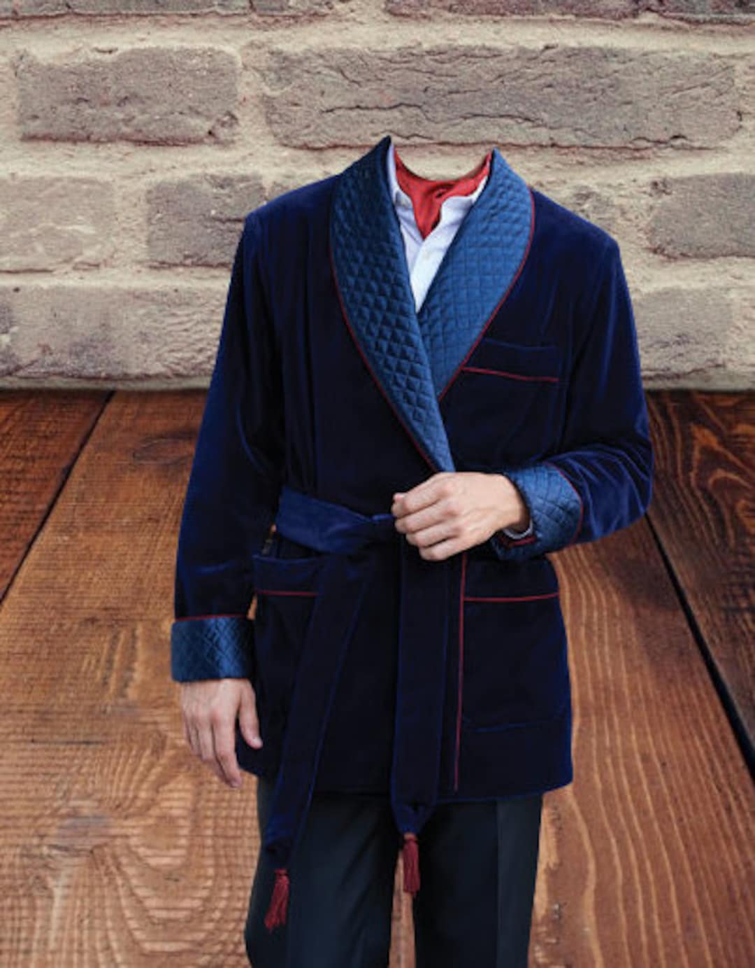 Smoking Jackets for Men's, Blue Velvet Smoking Jackets, Quilted Robes ...
