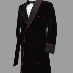 Men's Black Velvet Long Robes Jackets Quilted Long Robe Smoking Jackets ...