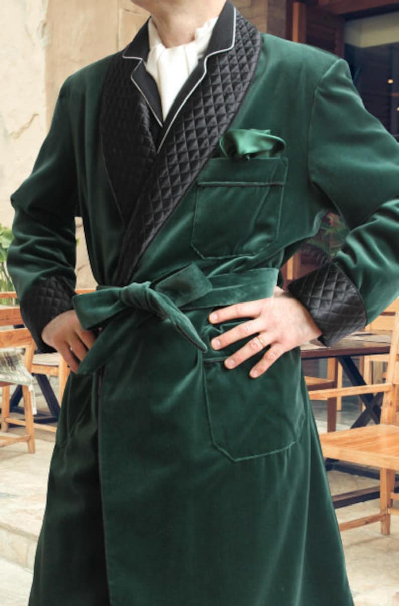 Mens Long Robes Green Smoking Jacket Evening Wear Black Satin - Etsy