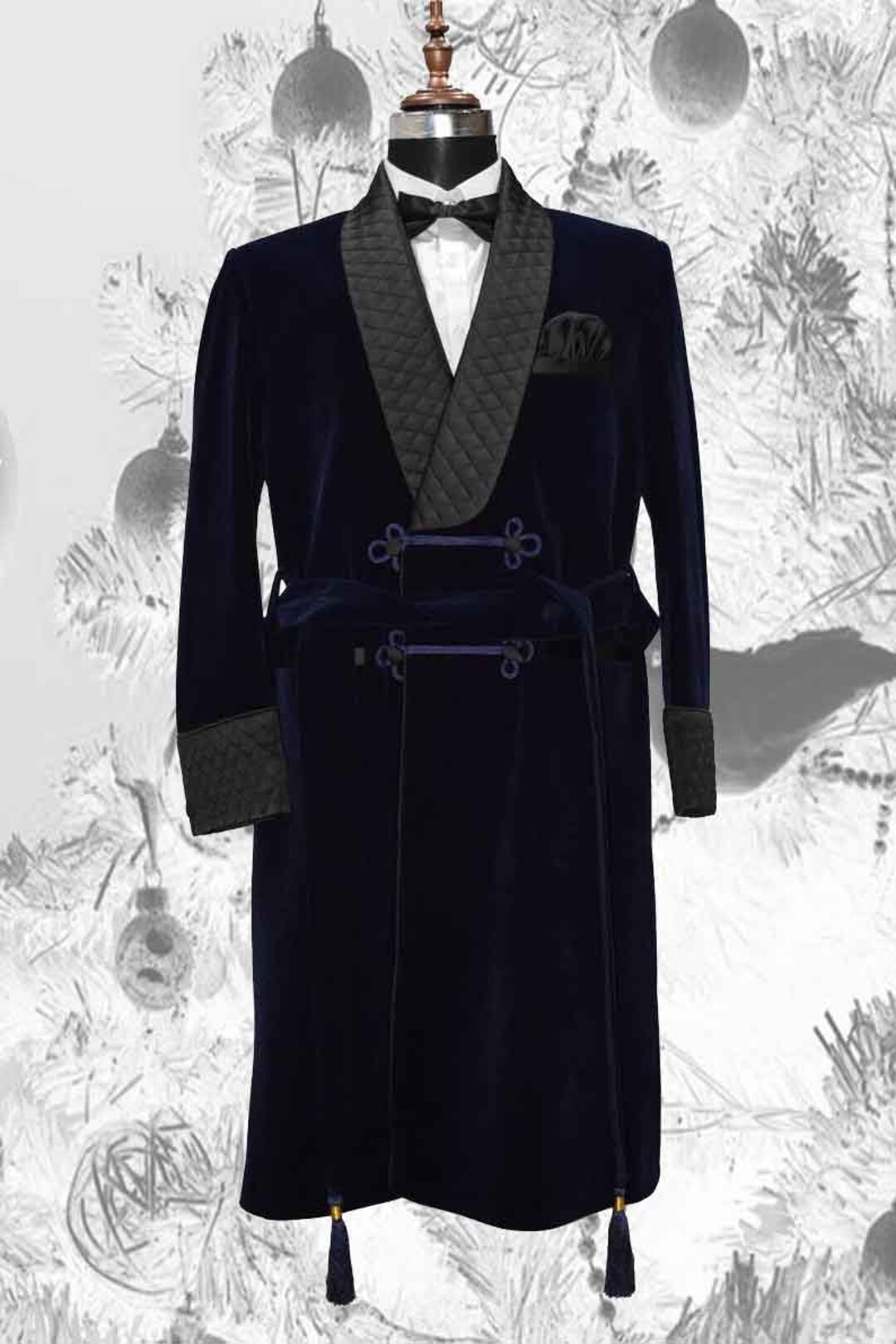 Mens Blue Velvet Quilted Smoking Jacket - Long Robe, Evening Gown - Etsy
