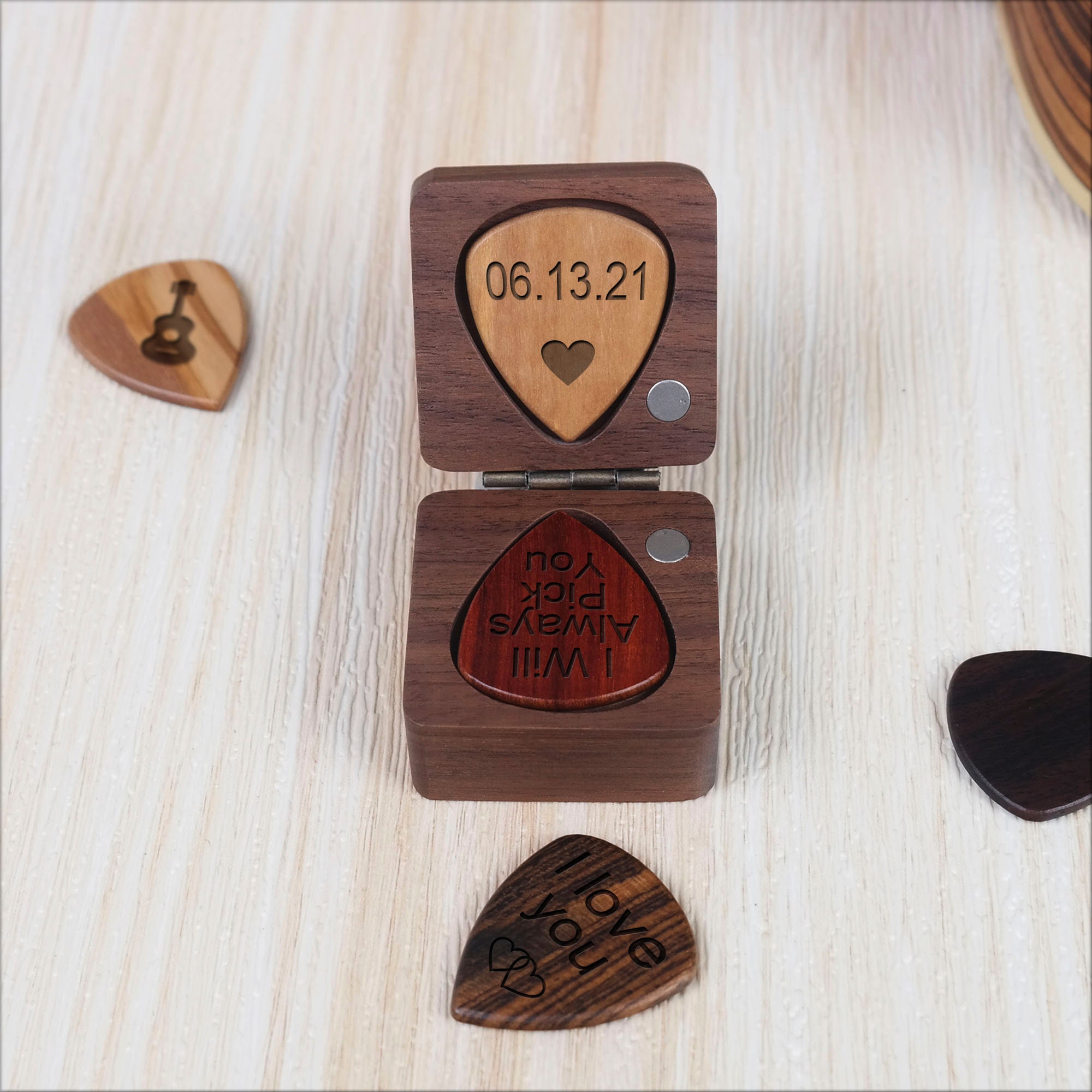 Personalized Wooden Guitar Picks With Case Custom Guitar Pick - Etsy