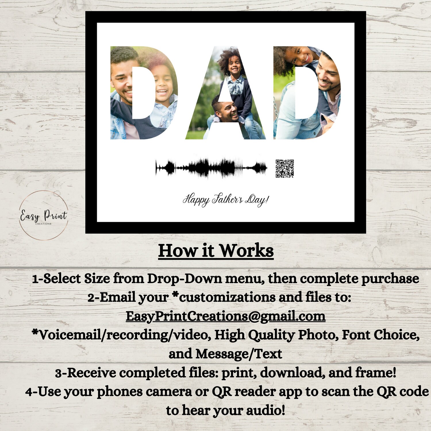 Personalized DAD Photo Printable W/ Scannable Code-soundwave - Etsy