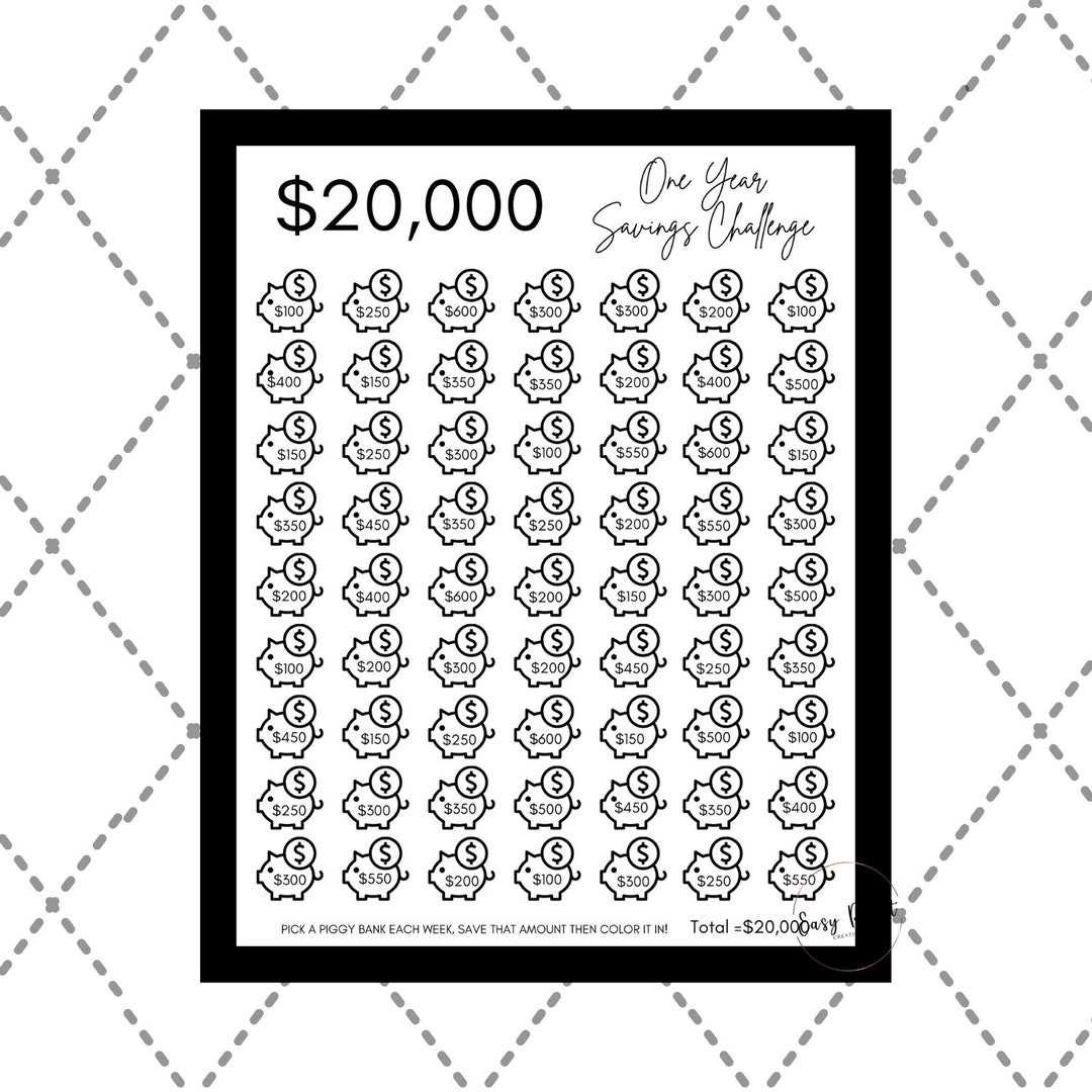 Save 20,000 Dollars in One Year-printable 20K Savings Challenge-easy to ...