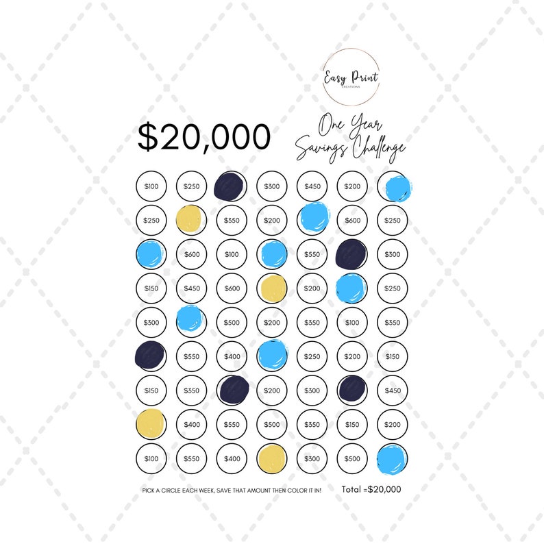 Save 20,000 Dollars in One Year-printable 20K Savings Challenge-easy to ...