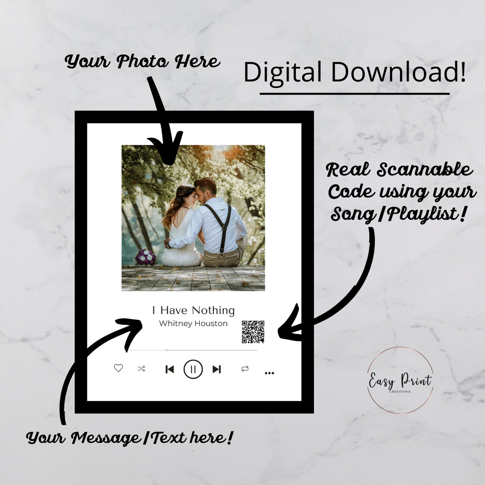 Personalized "music Frame Art" W/ Real Scannable QR Code-our Song ...
