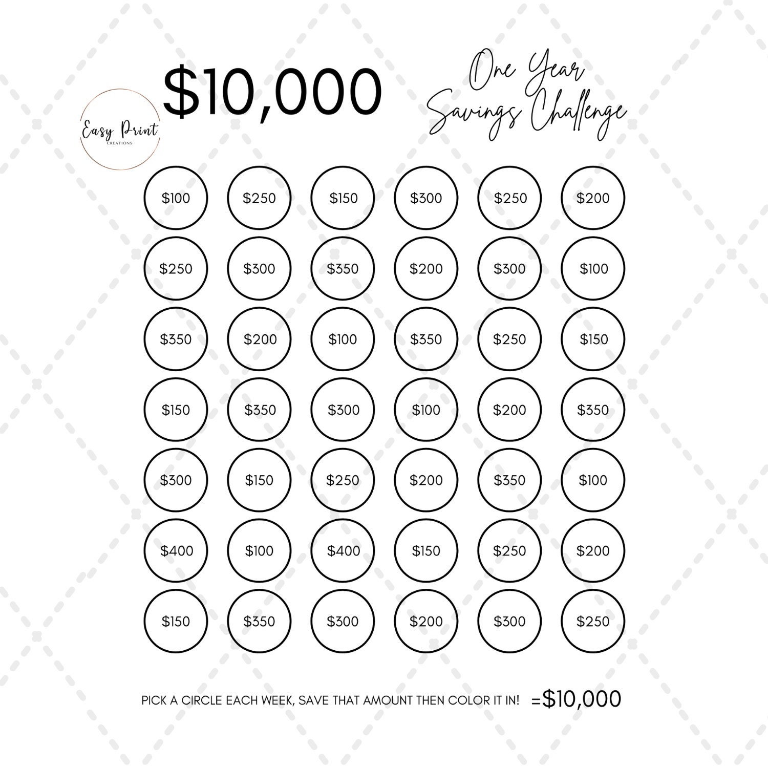 Save 10,000 Dollars in One Year-printable 10K Savings Challenge-easy to ...