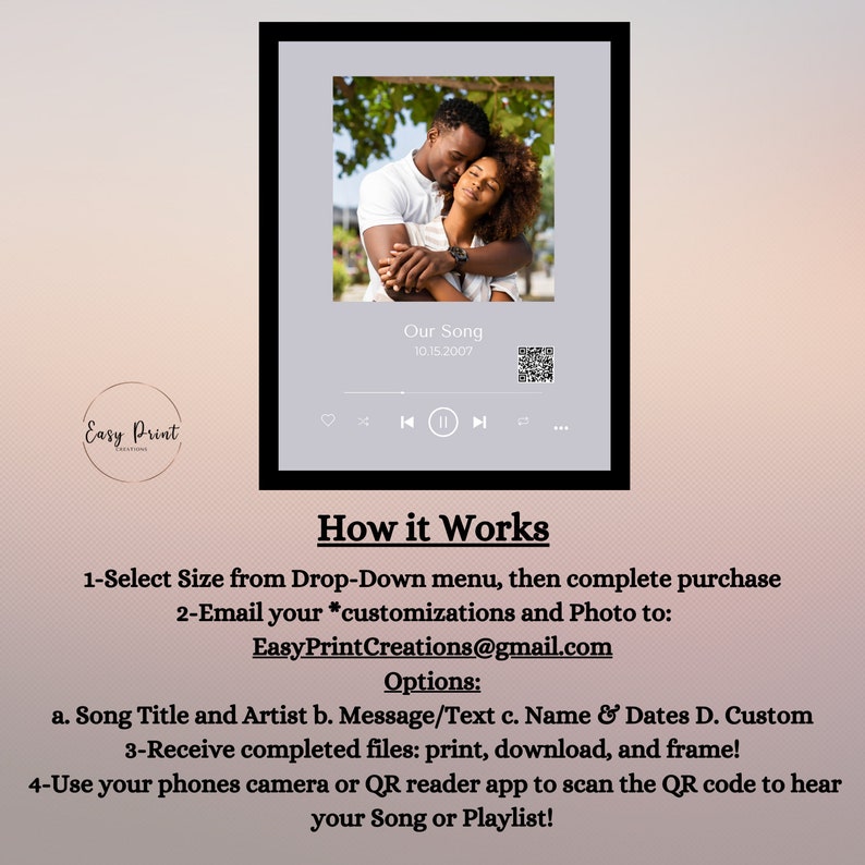 Personalized "music Frame Art" W/ Real Scannable QR Code-our Song ...