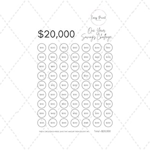 Save 20,000 Dollars in One Year-printable 20K Savings Challenge-easy to ...