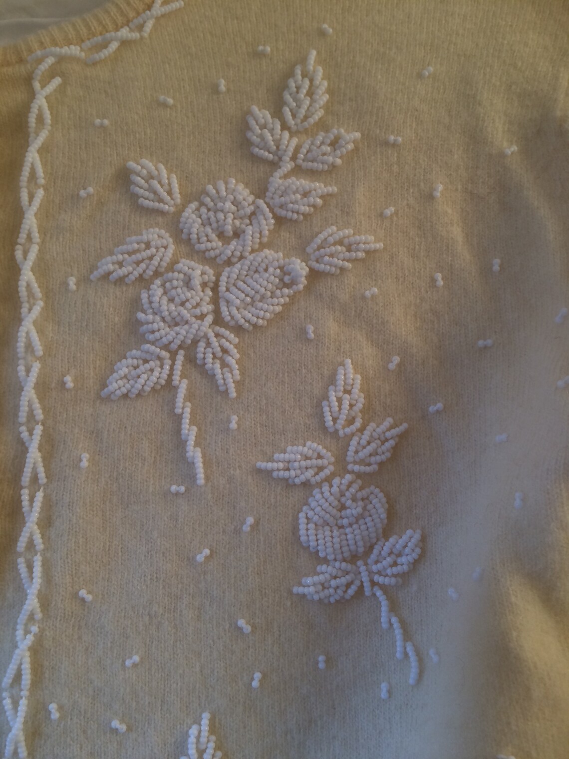 1950s Cream Angora Sweater With White Beading - Etsy