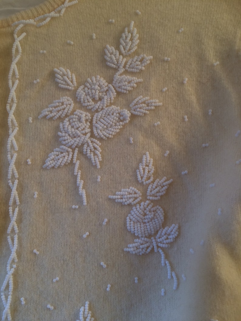1950s Cream Angora Sweater With White Beading - Etsy