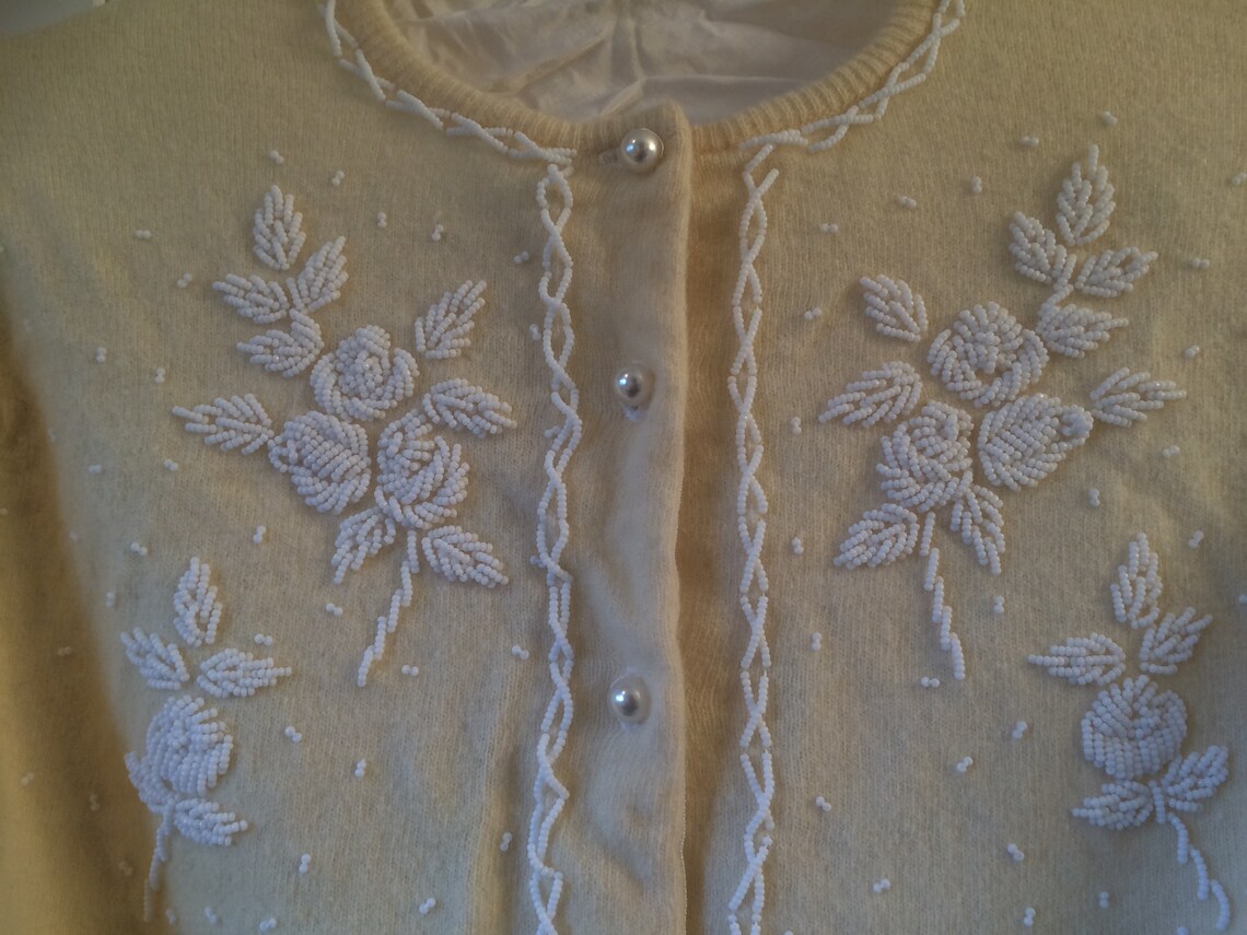1950s Cream Angora Sweater With White Beading - Etsy