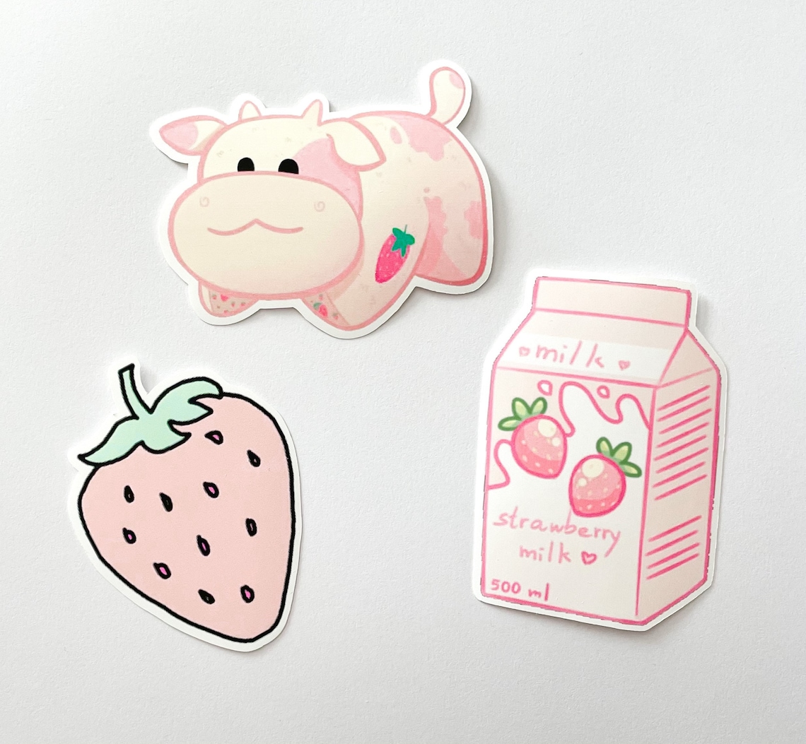 Strawberry Cow Sticker Set | Etsy