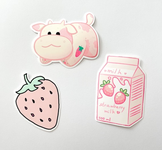 Strawberry Cow Sticker Set | Etsy