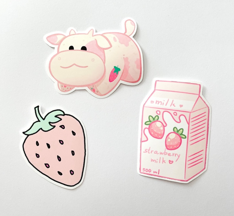 Strawberry Cow Sticker Set | Etsy