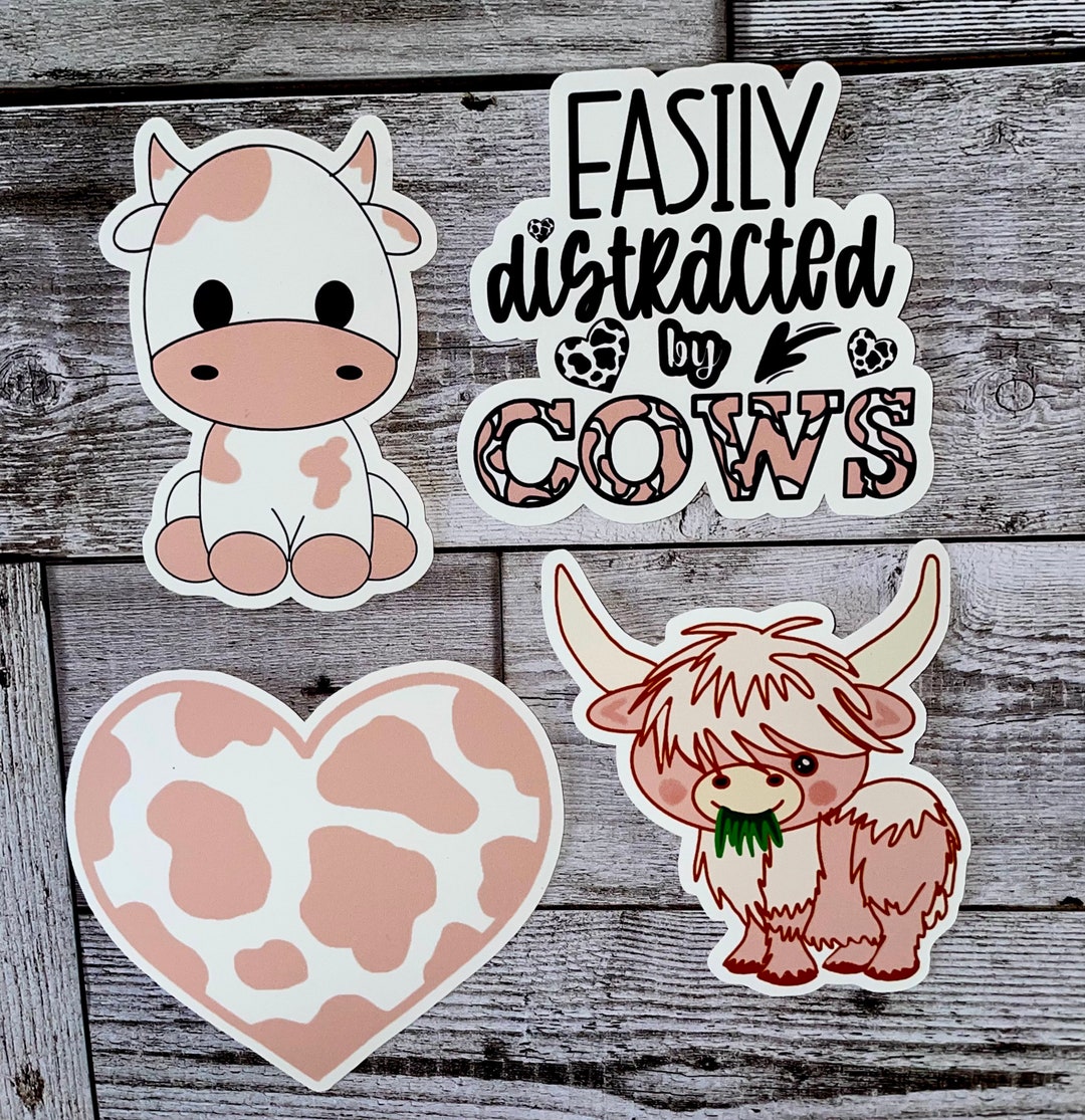Pink Cow Sticker Set | Easily Distracted by Cows | Highland Cows ...