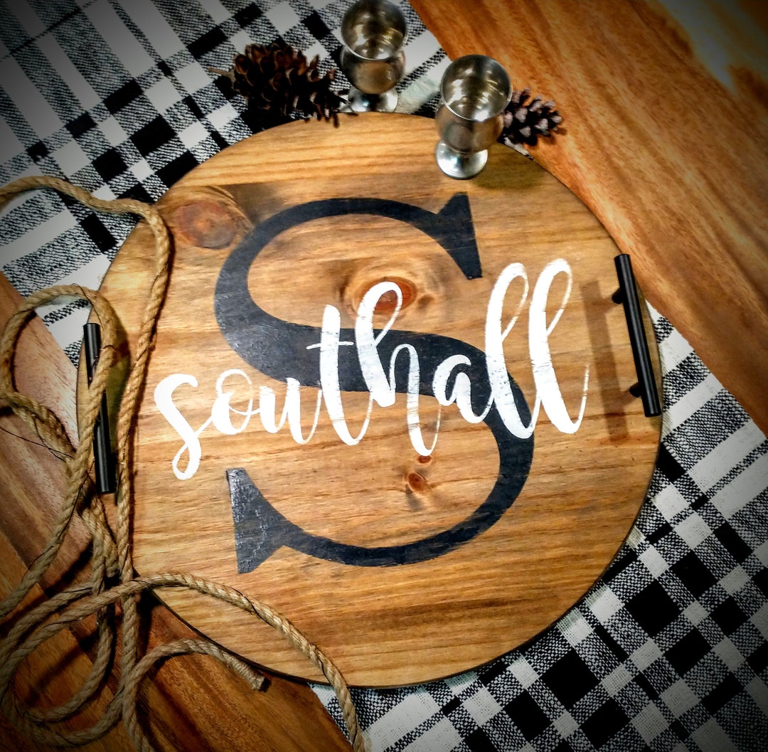 Personalized Serving Tray, Wood Round Tray, Custom Charcuterie Board ...