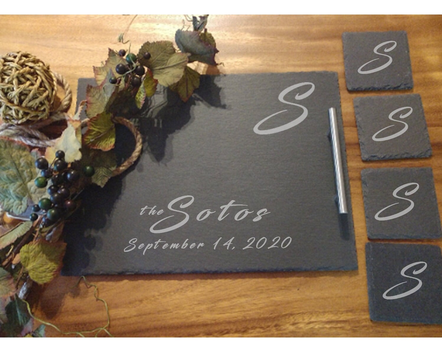 Personalized Slate Coasters, Custom Etched Wedding Gift - Etsy