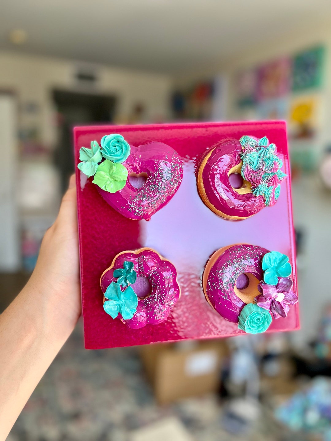 Floral Donut Wall Decor 3D Fake Food Art Jelly Donut Prop - Etsy